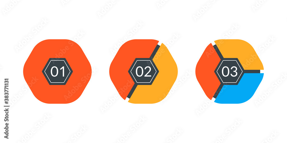 Pie chart set. Modern diagram graph with 1,2,3 steps or parts ...