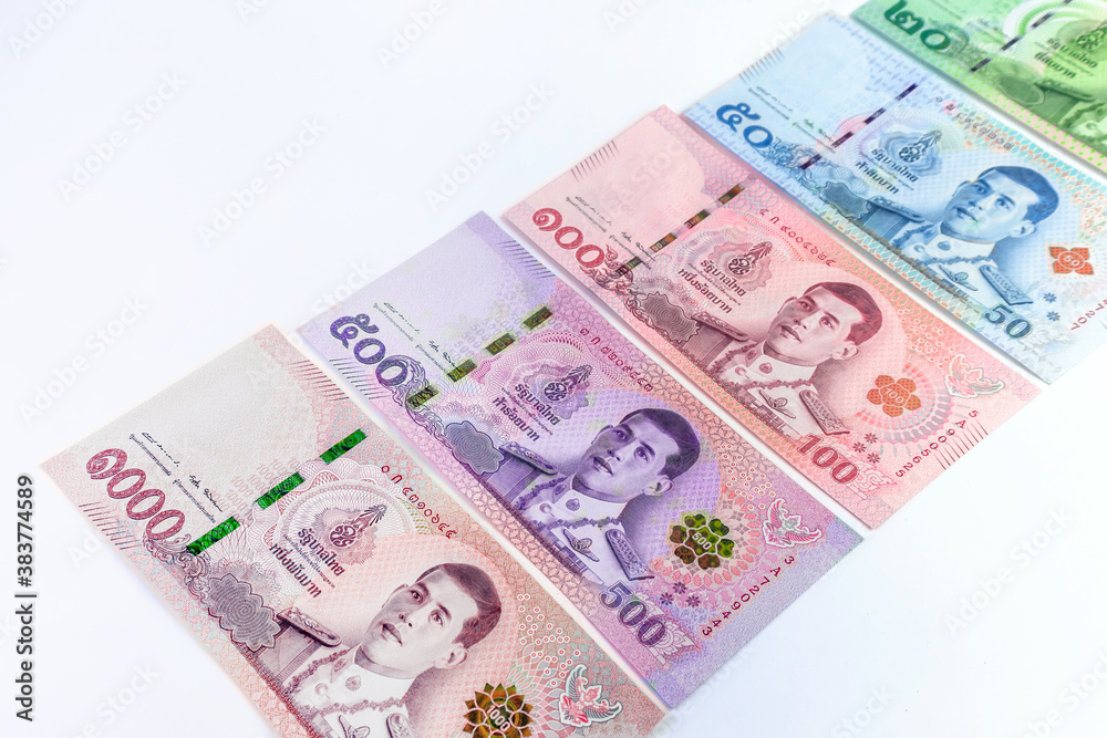 money banknote thai baht on white background, collection thai paper ...