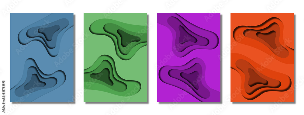 Set of cover templates in papercut style. Wavy star shapes with shadow ...