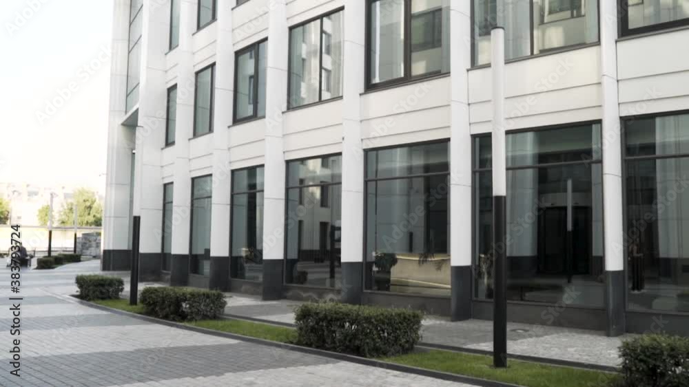 Details of a modern, stylish and innovative office building in black ...