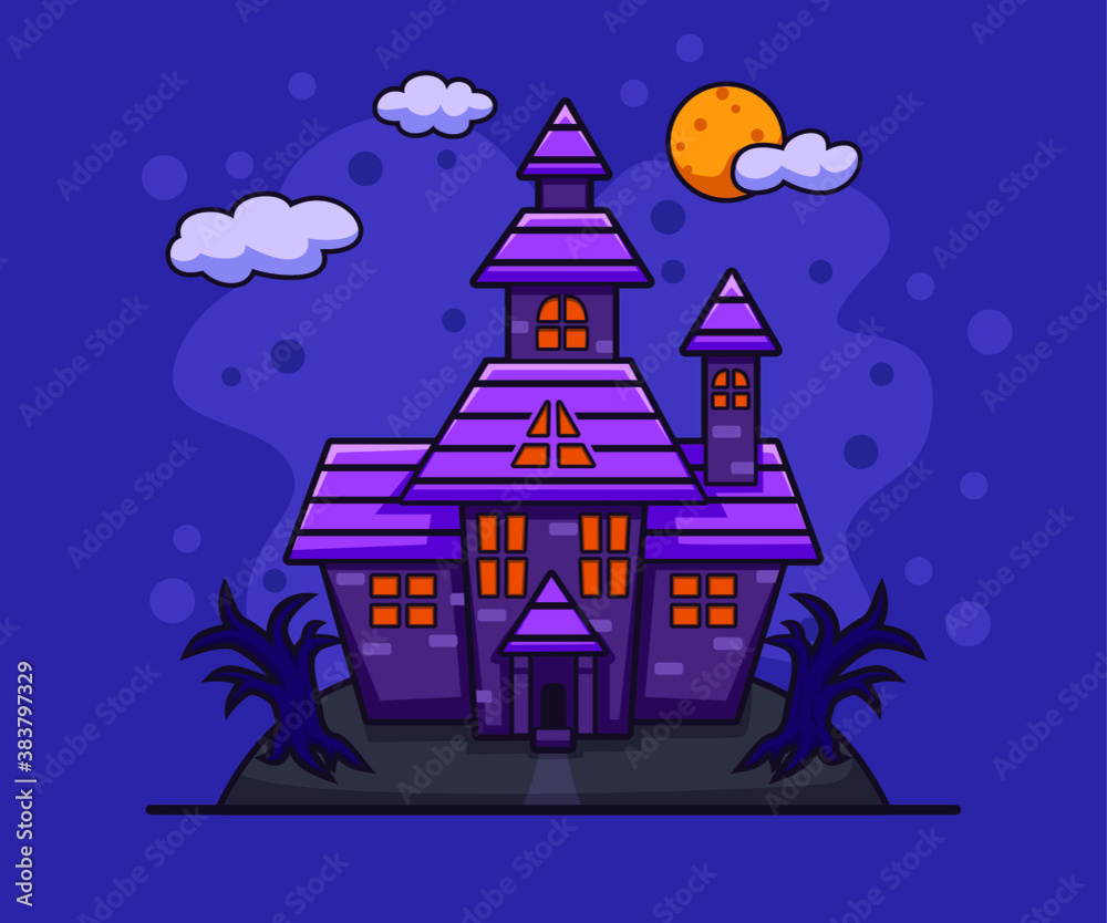 Cute haunted house cartoon character design vector illustration Stock ...