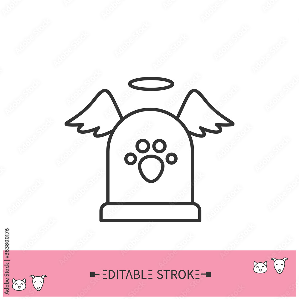 Pet memorial line icon. Pet tombstone. Domestic animal funerary. Pet ...