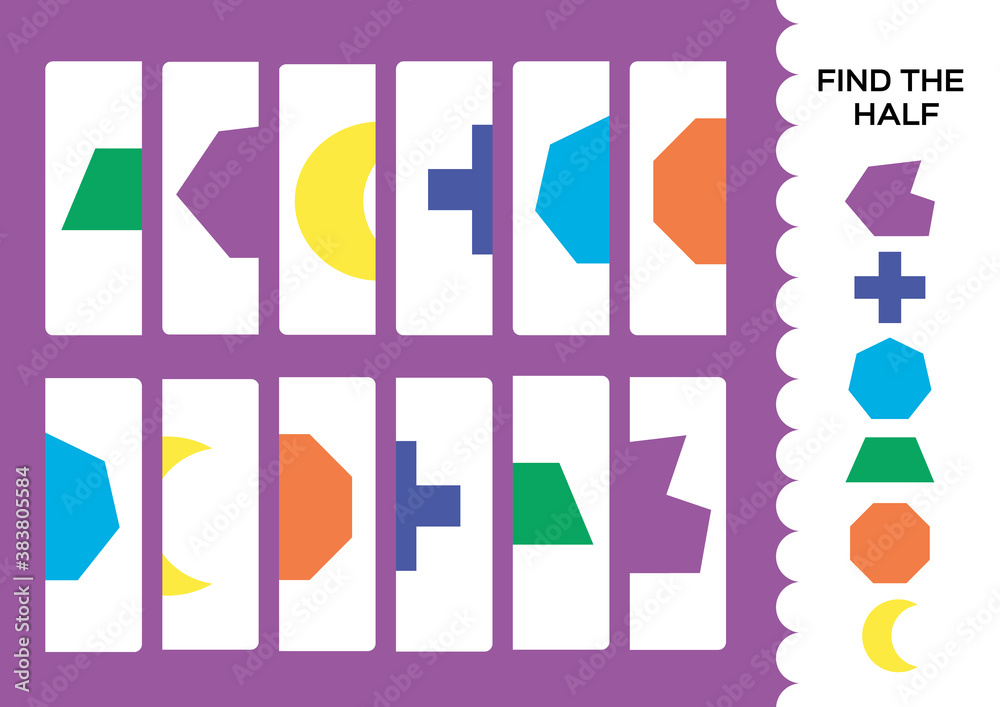 Find the half for shapes. Simple educational game for kids. Education ...