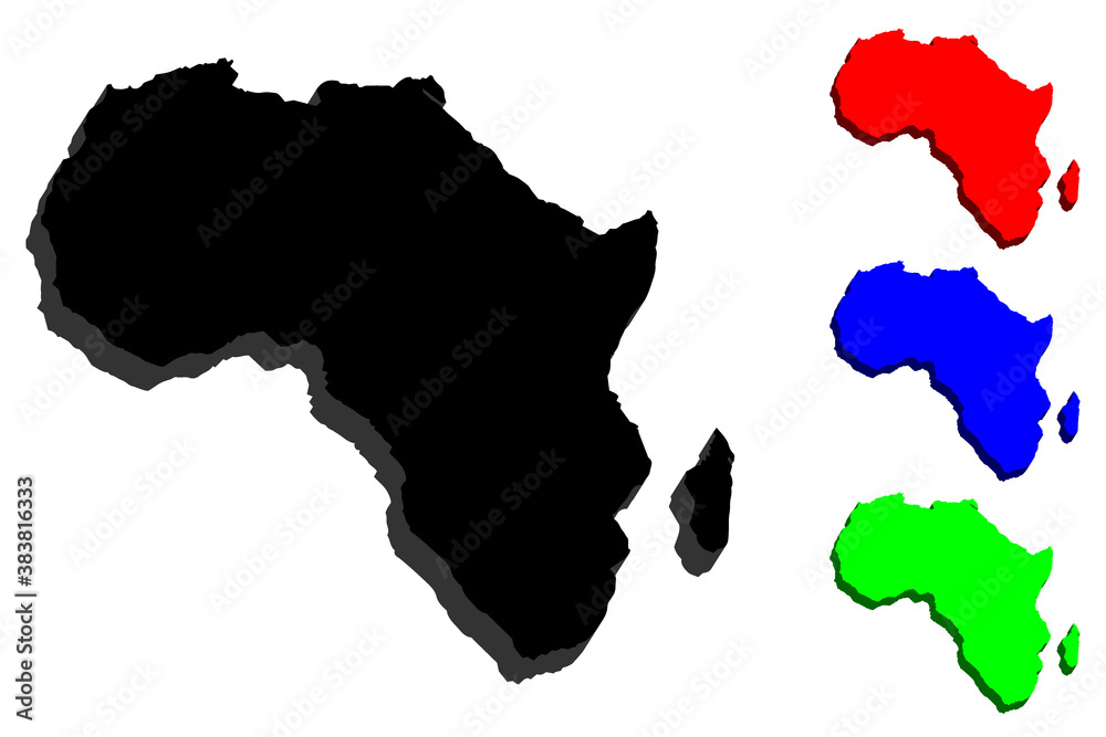 3D map of Africa continent - black, red, blue and green - vector ...