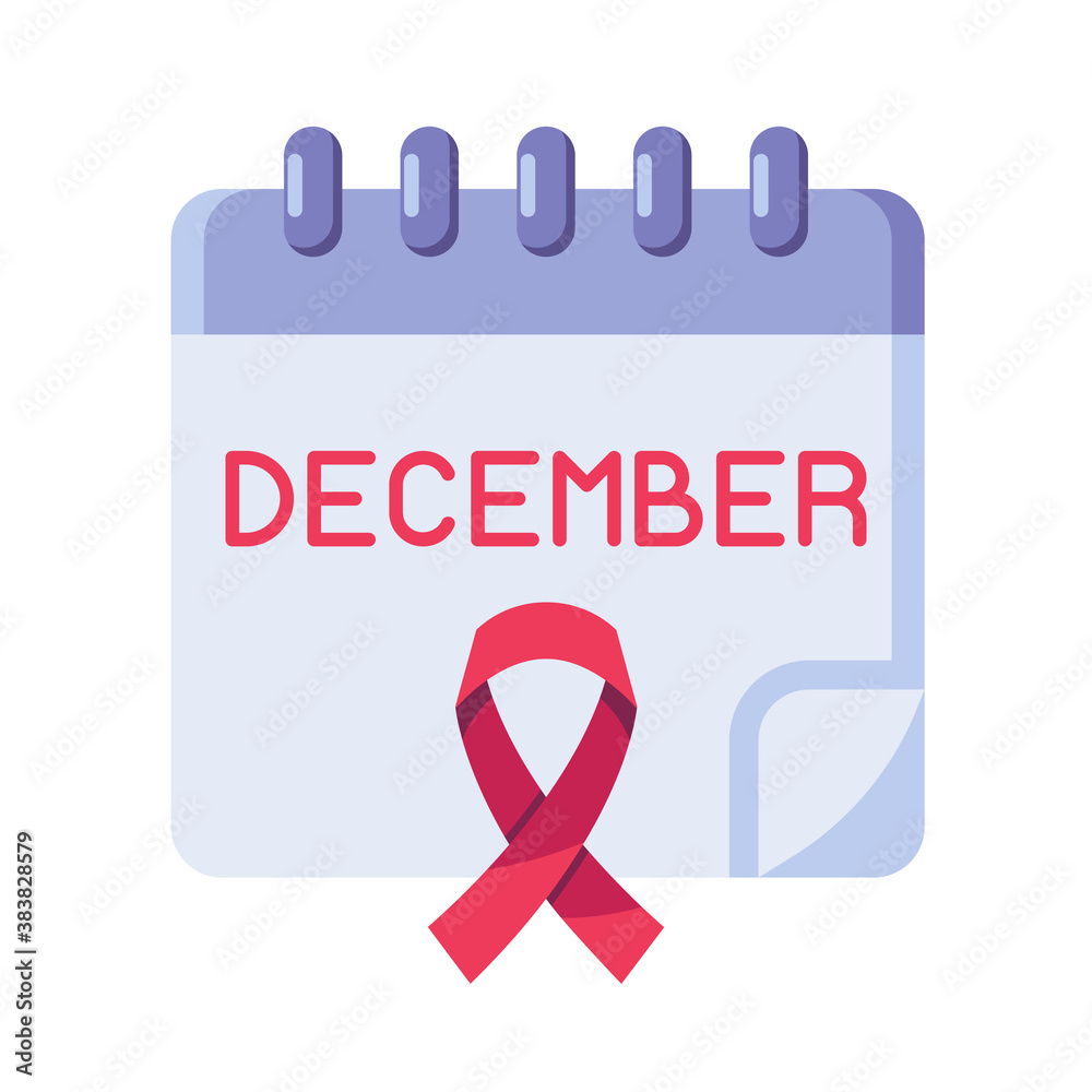 World AIDS day calendar icon, December calendar and red awareness ...
