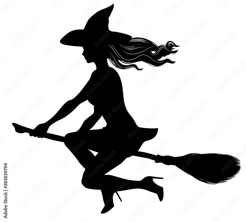 Pretty Witch On Broom Silhouette