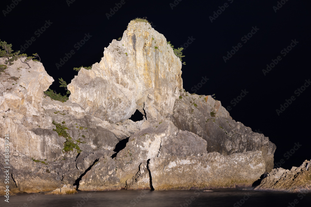 light up window rock madoiwa Noto Wajima Ishikawa Stock Photo | Adobe Stock
