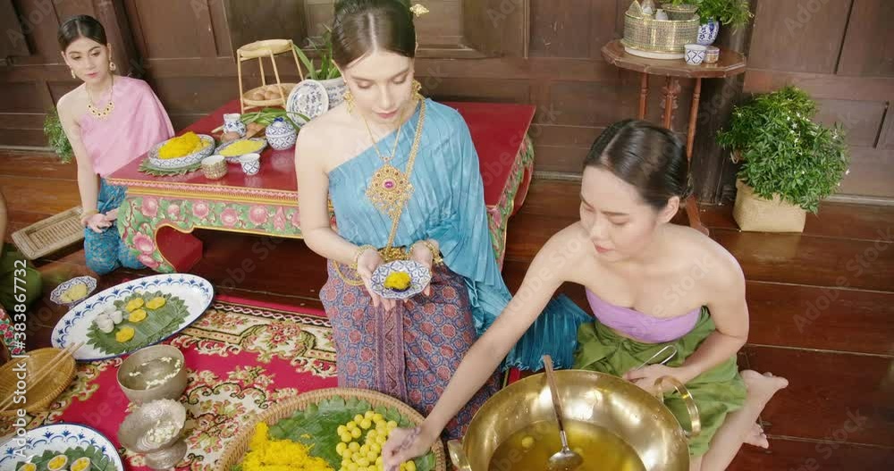 A beautiful asian female chef dress on Ayutthaya cultural fashion ...