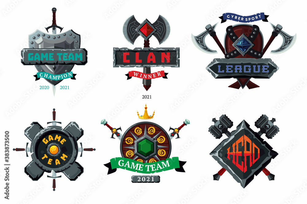 Game emblem set. Cyber sport team vector signs. Player club heraldic ...