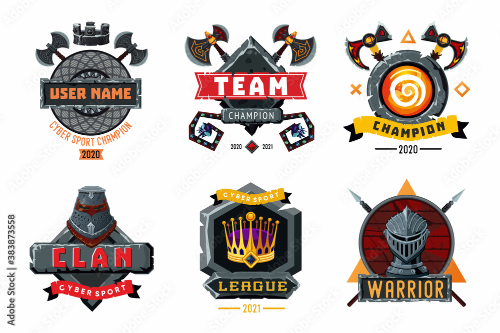 Game emblem set. Cyber sport team vector signs. Player club heraldic ...