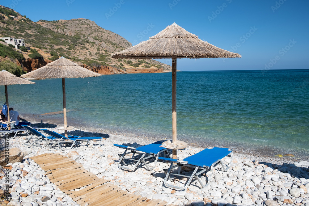 Crete Greece Plaka Lassithi with is traditional blue table and chairs ...