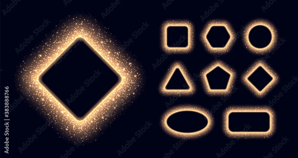 Glowing golden stardust frames collection, shiny borders with sparkles ...