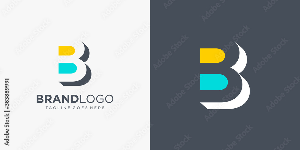 Abstract Initial Letter B Logo. Yellow and Blue Shape with Negative ...