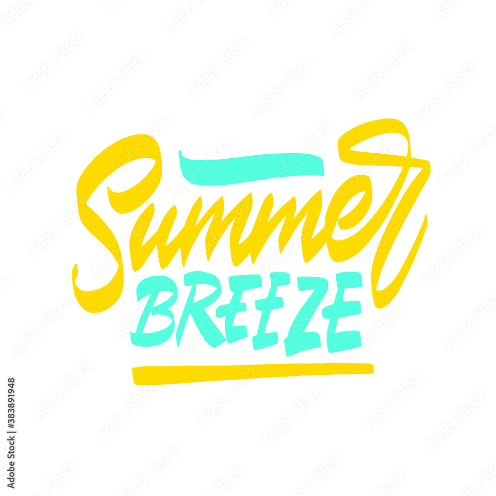 Handwritten text Summer breeze vector banner design. Warm season ...