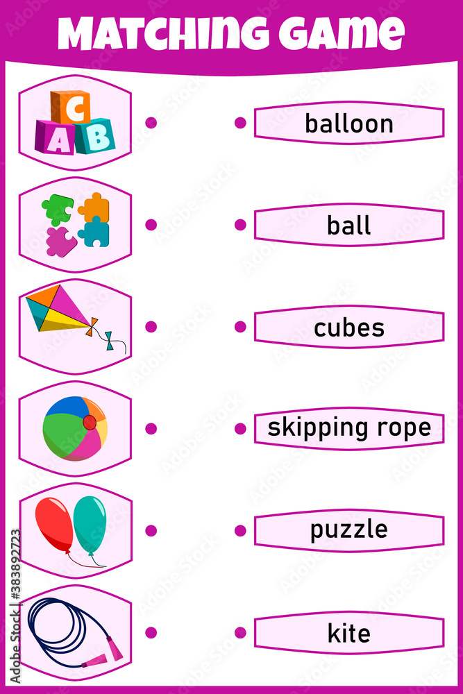 Matching game for kids. Connect picture and words. Educational ...