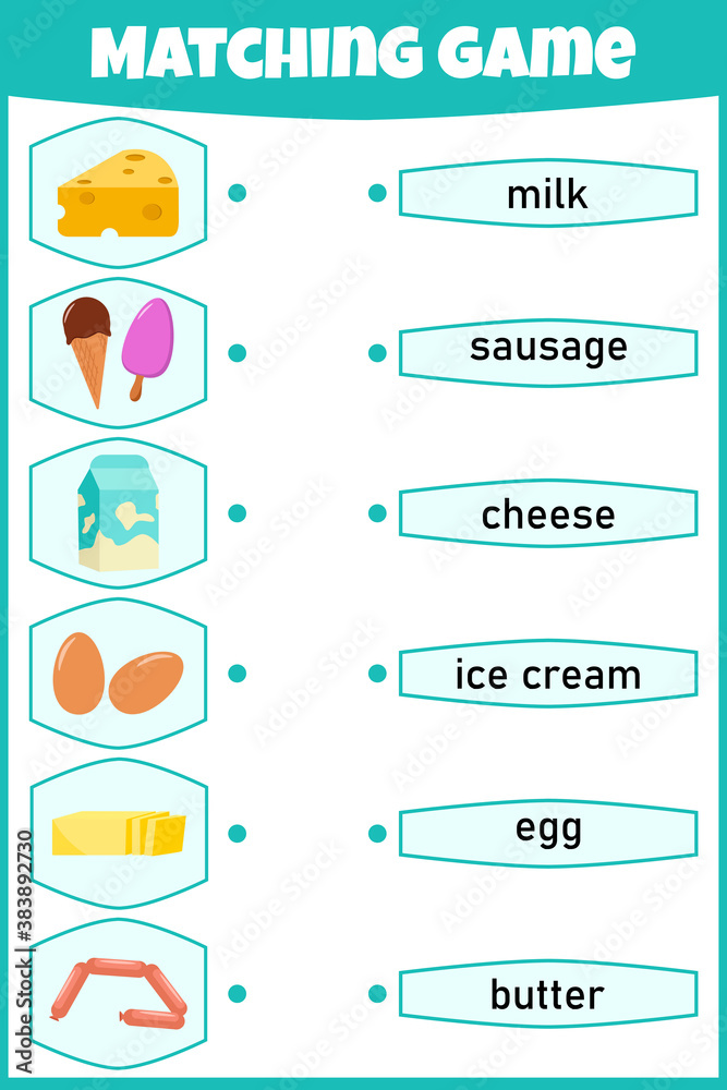 Matching game for kids. Connect picture and words. Educational ...