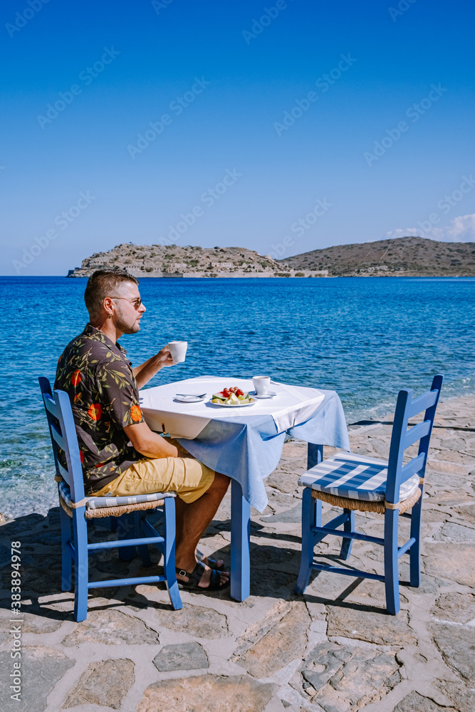 Crete Greece Plaka Lassithi with is traditional blue table and chairs ...