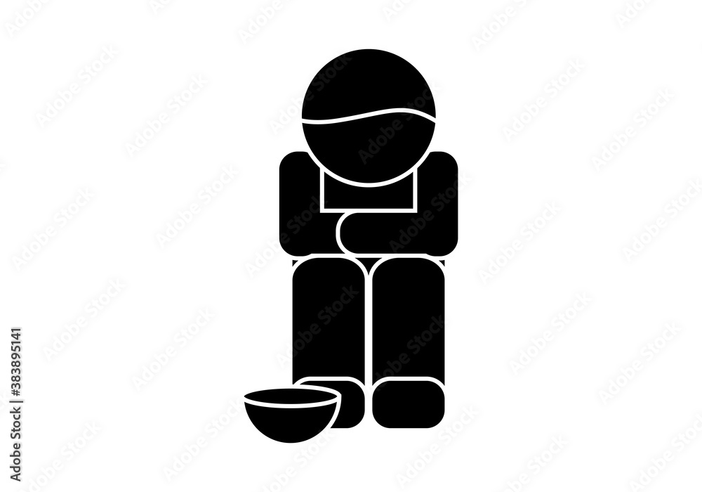 Icono negro de un mendigo pidiendo limosna. Stock Vector | Adobe Stock