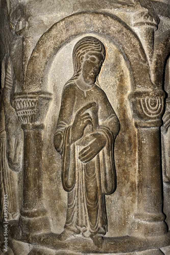 Strzelno Poland Detail Of A Romanesque Column In Church Of The Holy Trinity And The Blessed