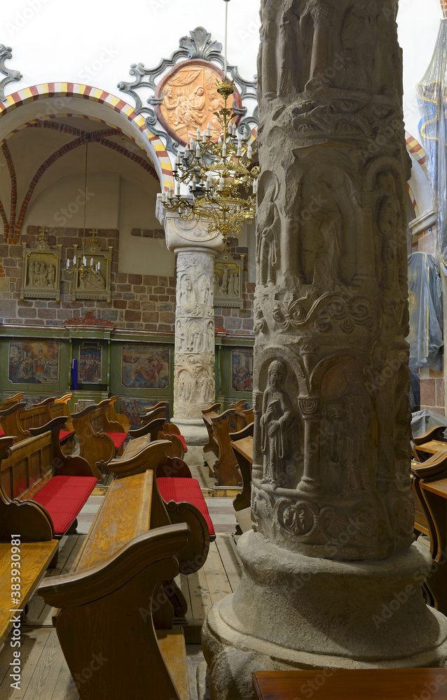 Romanesque column in church of the Holy Trinity and the Blessed Virgin ...