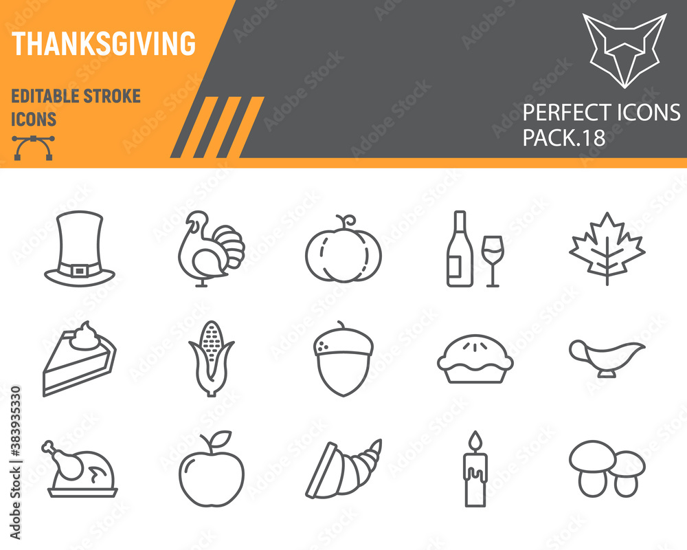 Thanksgiving line icon set, holiday collection, vector sketches, logo ...