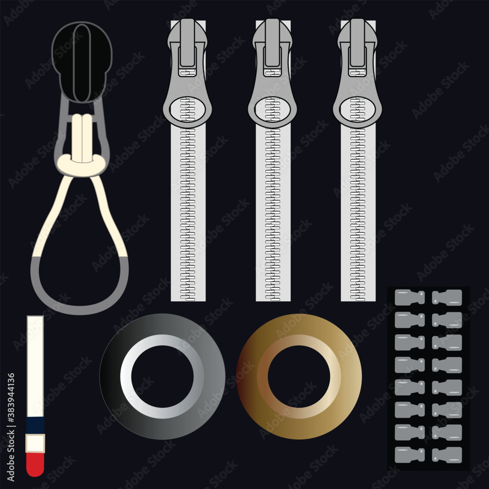 Fashion elements: Basic Zipper Vector Illustration Technical Drawing Zip pullers lock stock ...