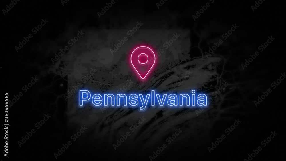 Pennsylvania State of the United States of America. Animated neon ...