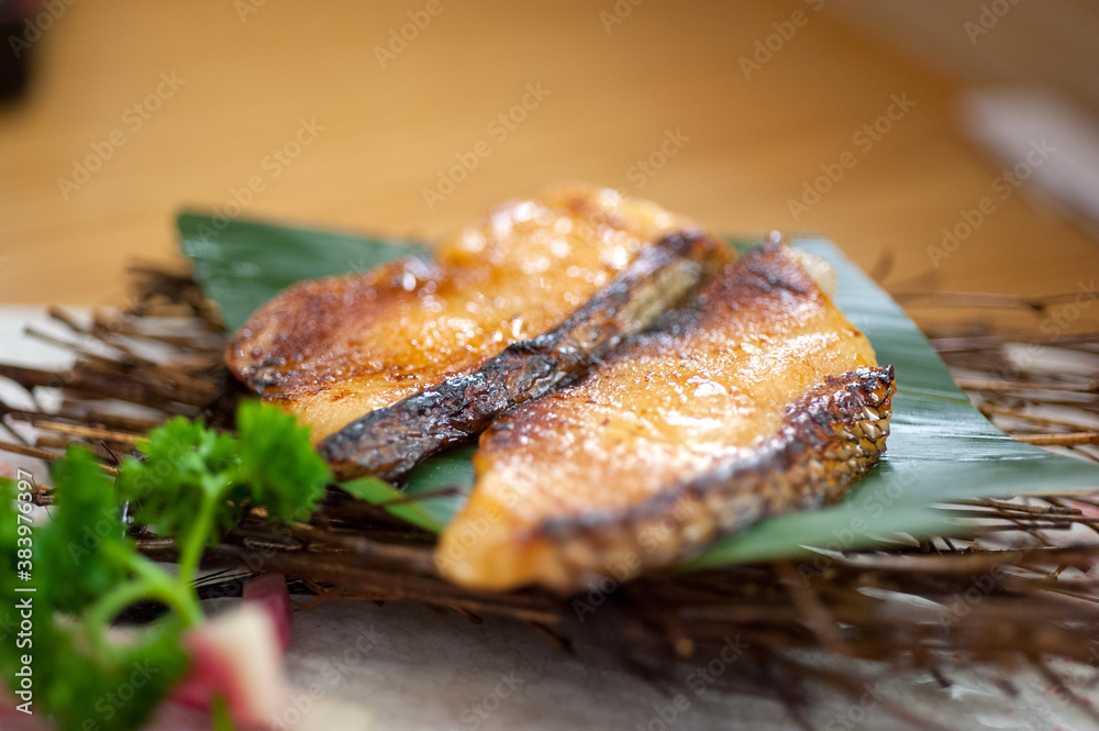 Japanese style teppanyaki roasted cod fish Stock Photo | Adobe Stock