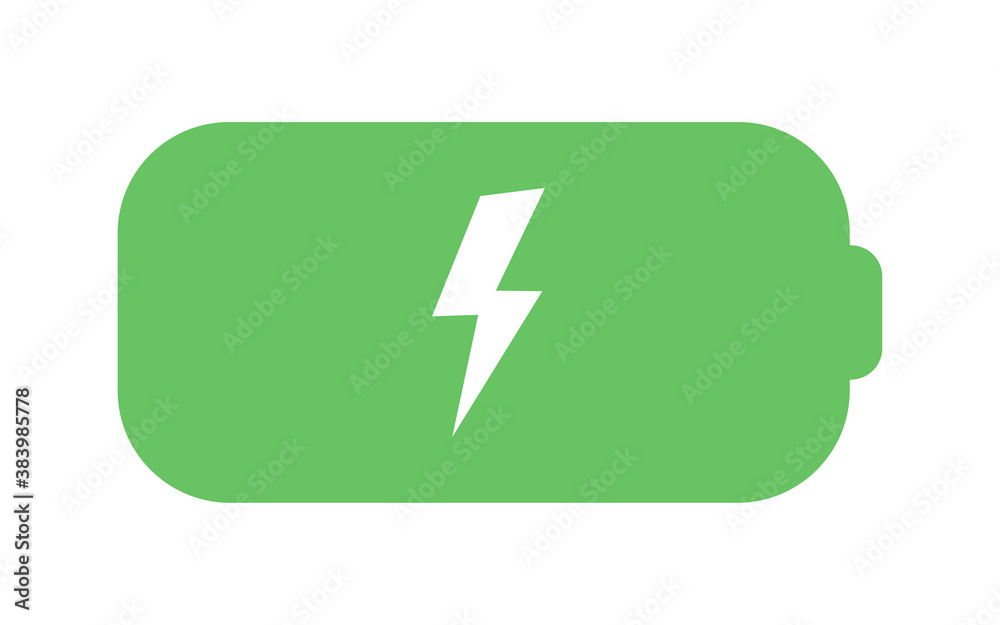 Green battery with lightning bolt charge symbol in flat style icon ...