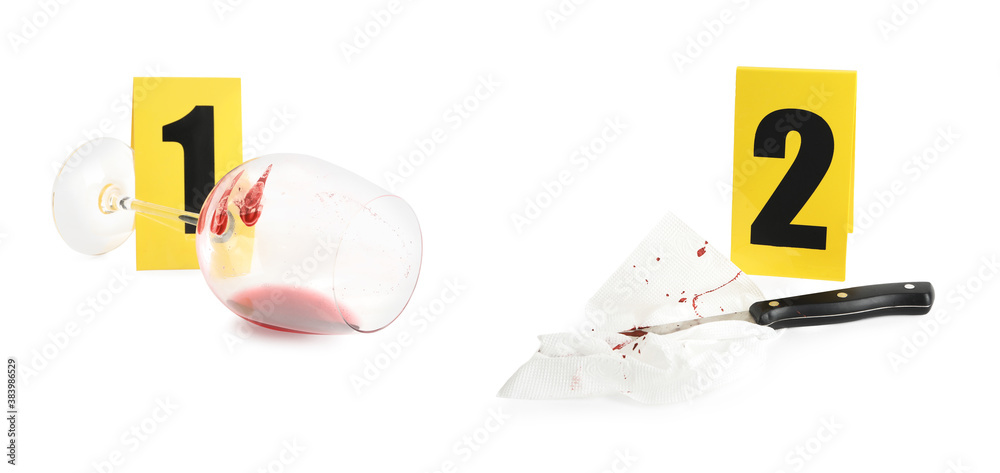 Crime scene investigation. Evidence identification markers and clues on ...