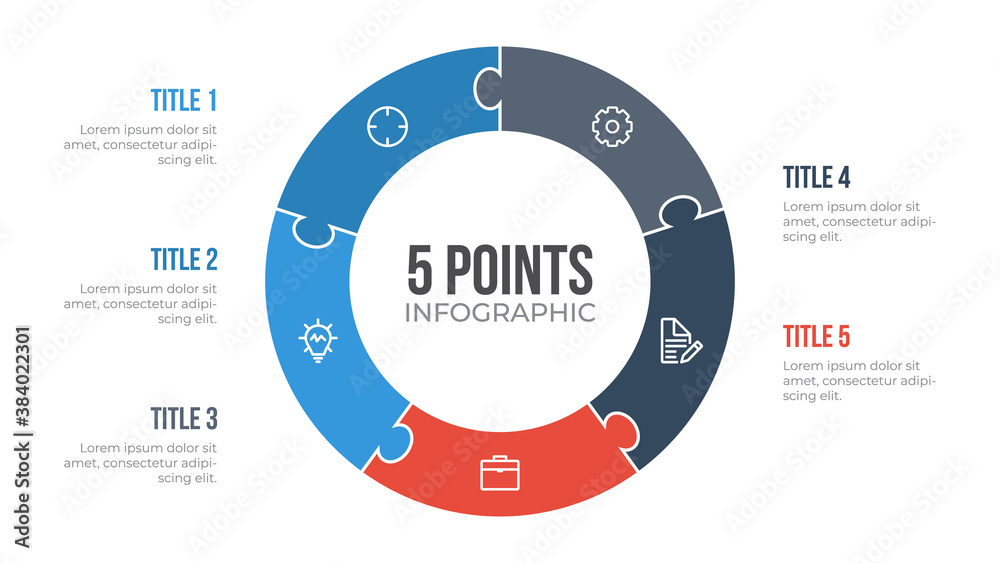 5 points circle infographic element vector with puzzle, can be used for workflow, steps, options ...