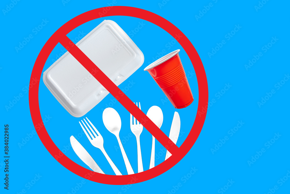 Single use plastic cutlery, styrofoam takeaway boxes and plastic glass ...