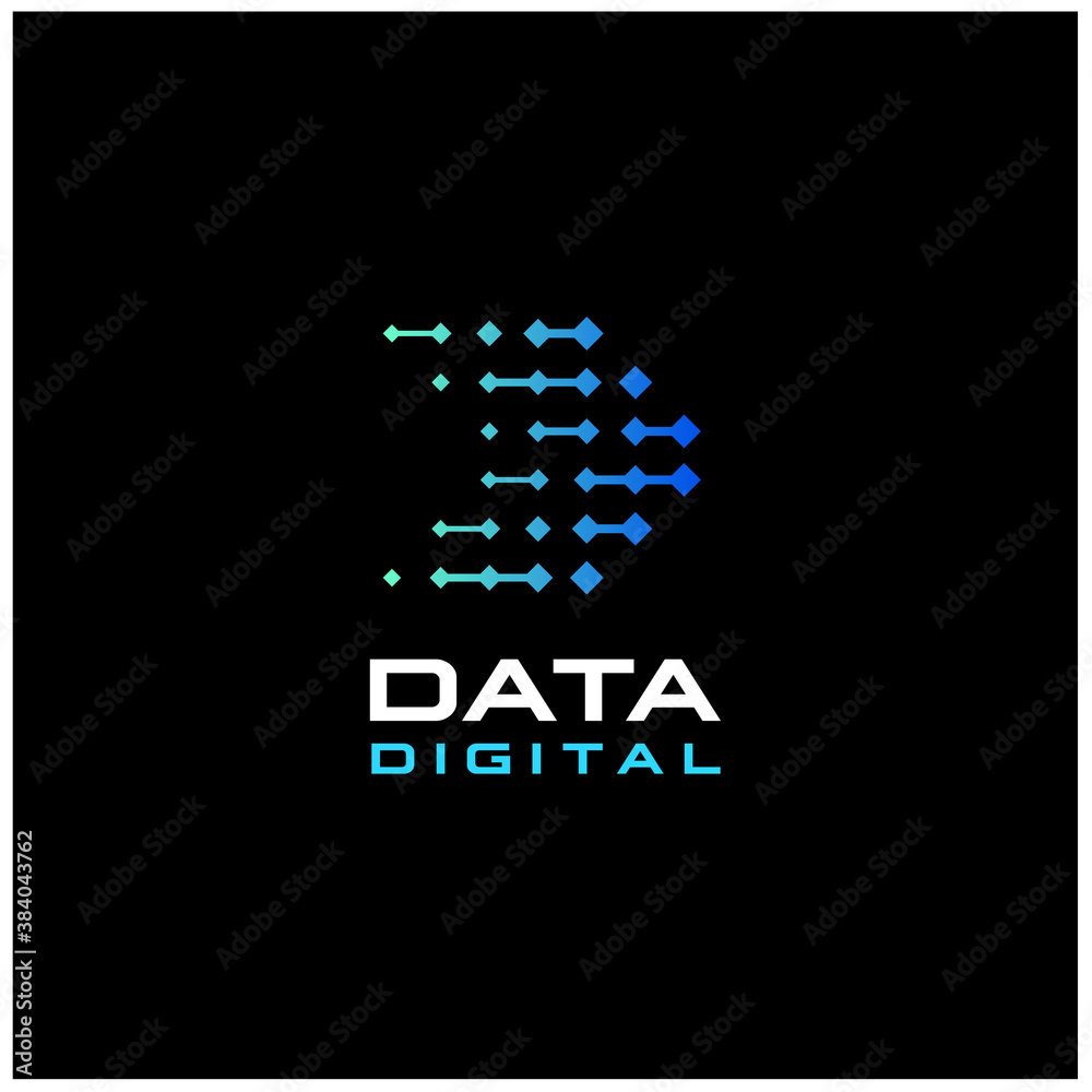 Modern digital initial letter D Data with digital line wire circuit ...
