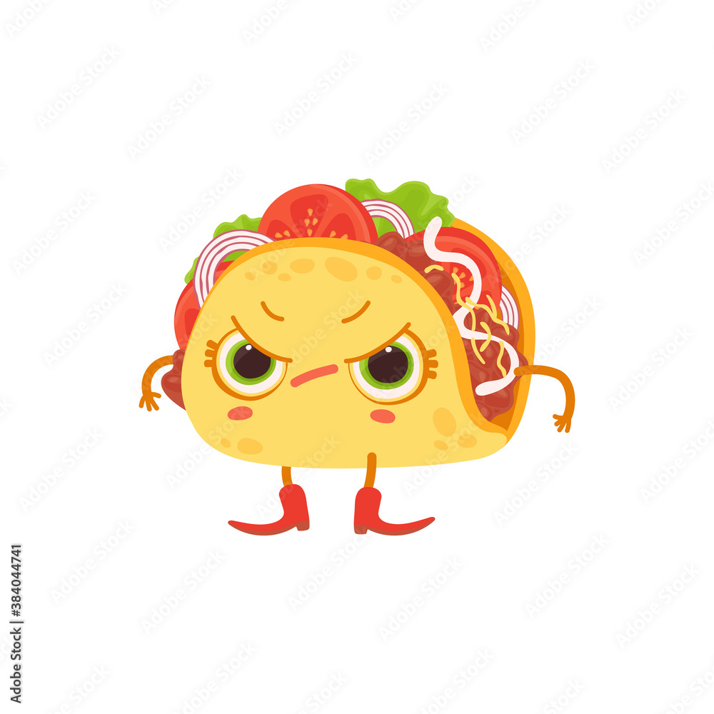 An angry aggressive taco character flat cartoon vector isolated ...