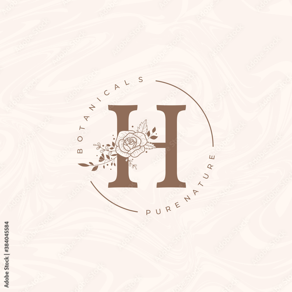 Letter H Botanical Flowers, Initial Wedding Monogram Font Logo, Circle ...