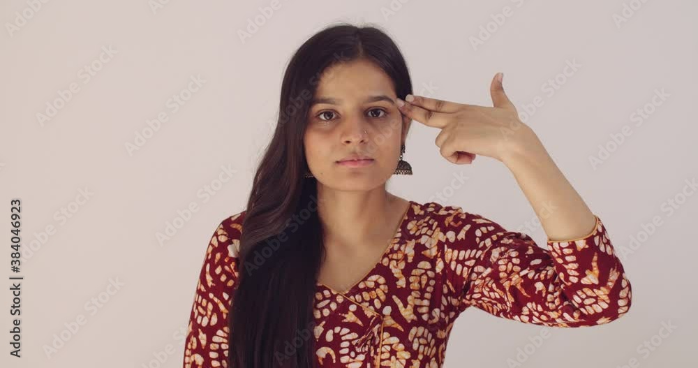 Vidéo Stock Asian female hand gestures of shot gun pistol revolver ...