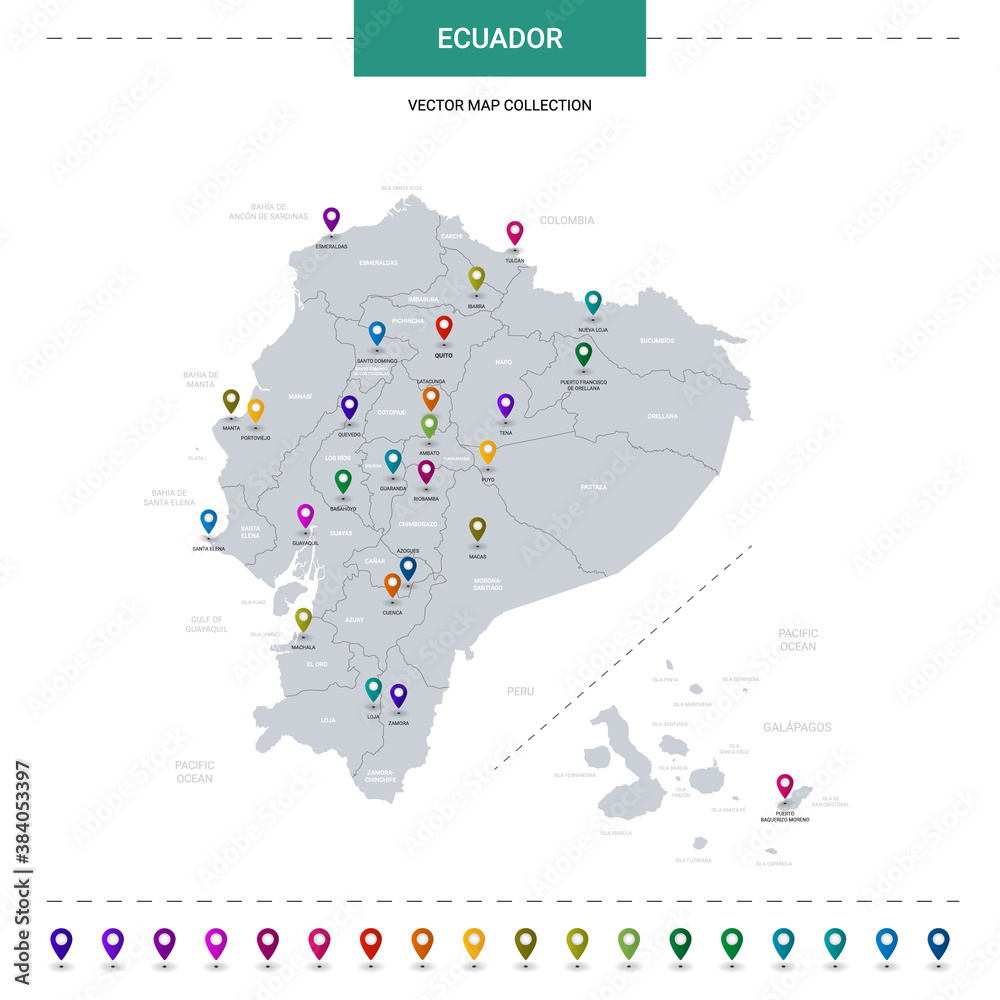 Ecuador map with location pointer marks. Infographic vector template ...