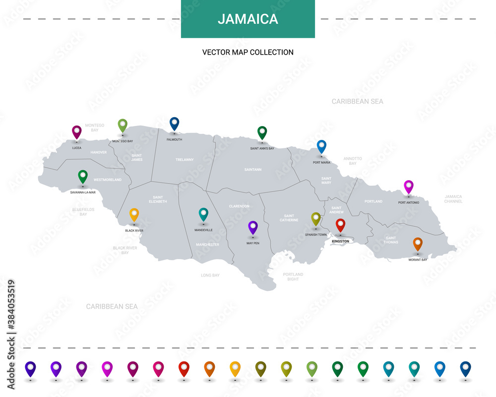 Jamaica map with location pointer marks. Infographic vector template ...