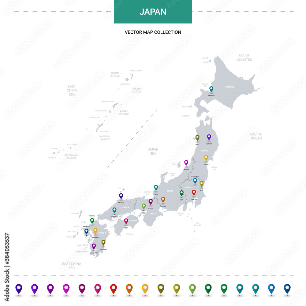 Japan map with location pointer marks. Infographic vector template ...