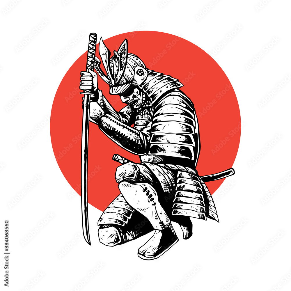 samurai hand drawing style Stock Vector | Adobe Stock