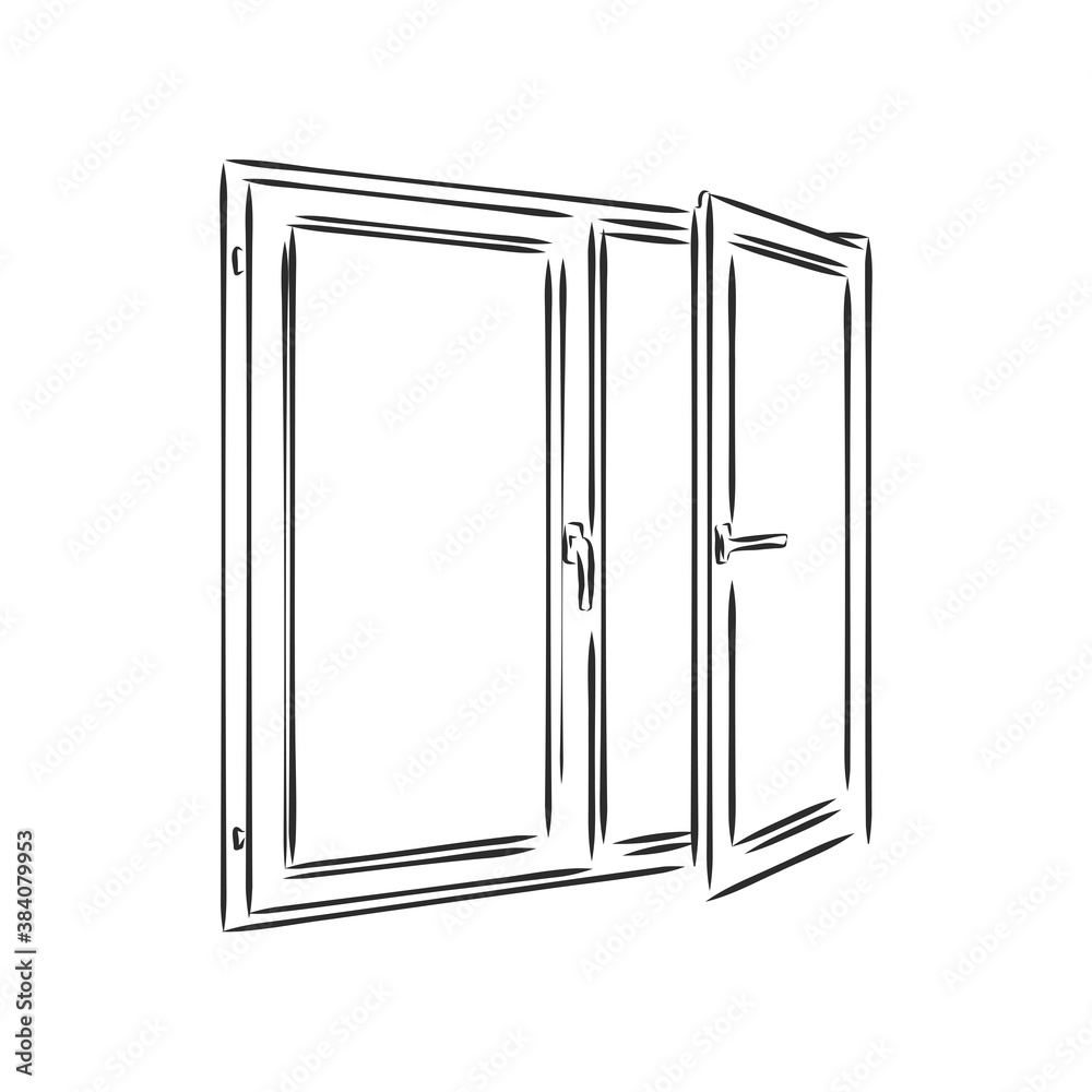 Modern double pvc sash on light inside wall backdrop. Freehand outline ...