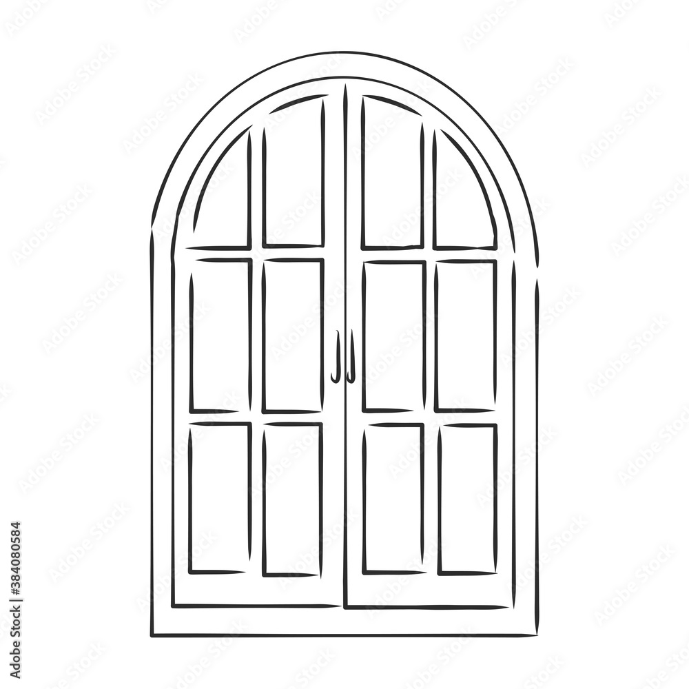 Modern double pvc sash on light inside wall backdrop. Freehand outline ...