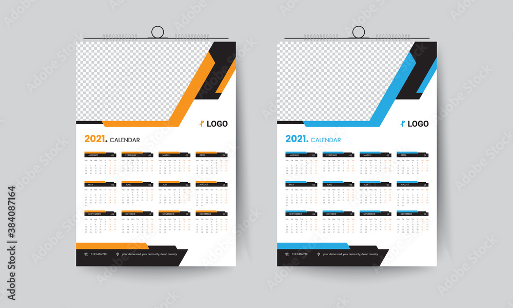 one page calendar design, 2021 wall calendar design Stock Vector ...