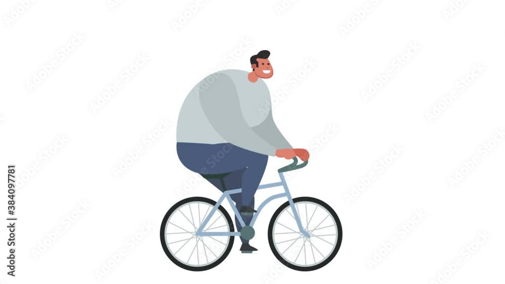 Isolated Cartoon Flat Fat Man Character Bicycle Ride Loop Animation ...
