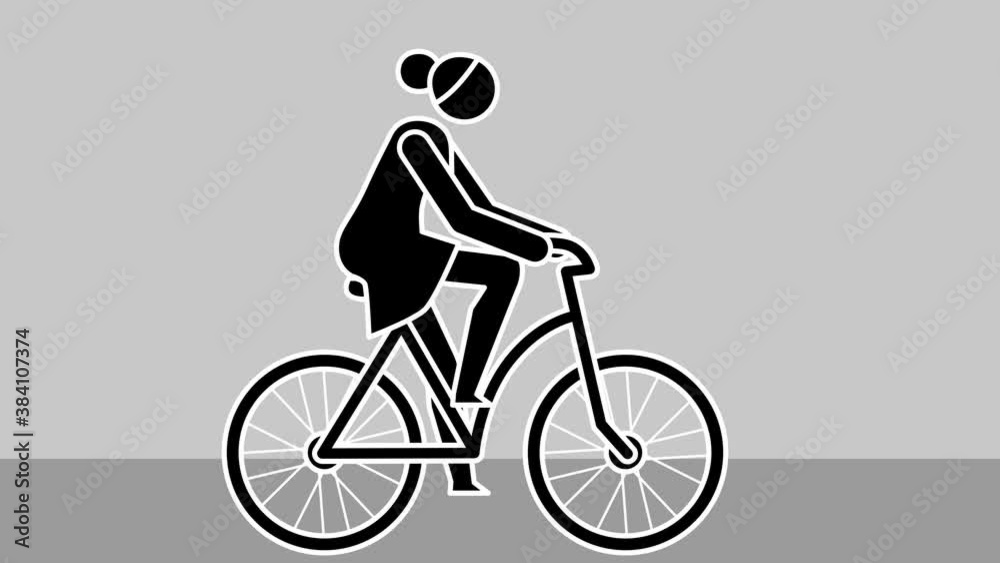 Cartoon Stick Figure Female Character Bicycle Ride Loop Animation ...