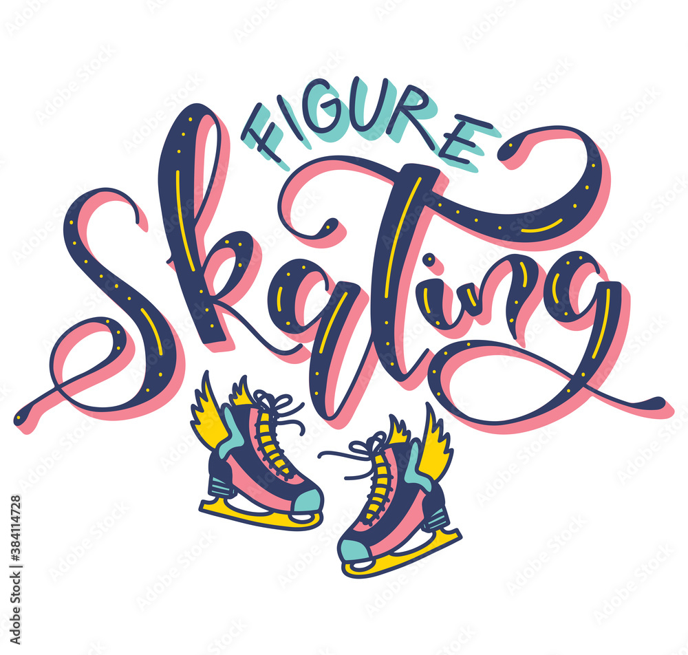 Figure skating colored lettering, vector illustration with text and ...