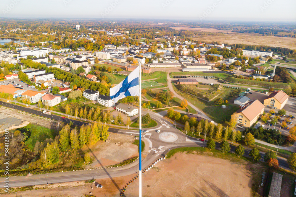 Aerial view of the largest finnish flag in the world and the tallest ...