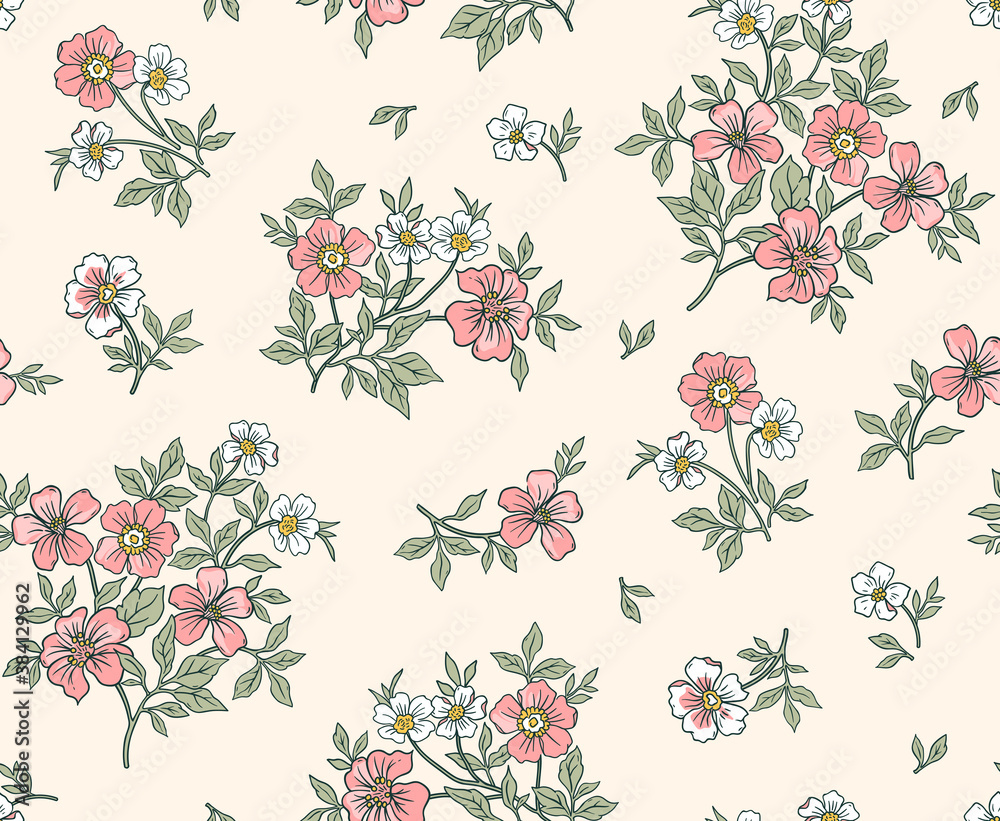 Elegant floral pattern in small pink flowers. Liberty style. Floral ...