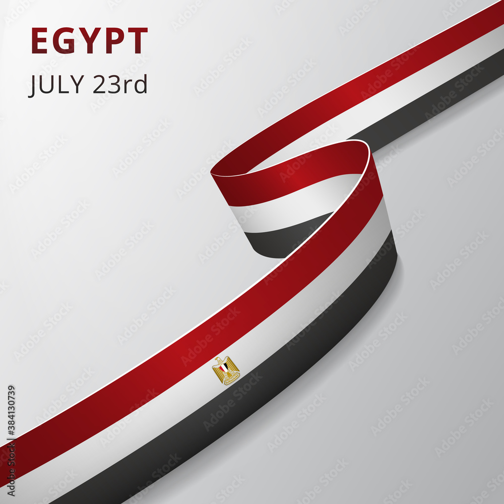 Flag of Egypt. 23rd of july. Vector illustration. Wavy ribbon on gray ...