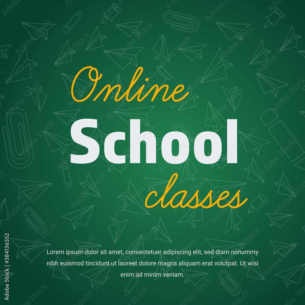 Square school graphic with green board and icons texture. Vector ...